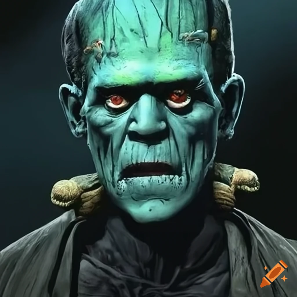 Frankenstein's monster fishing by a serene river on Craiyon