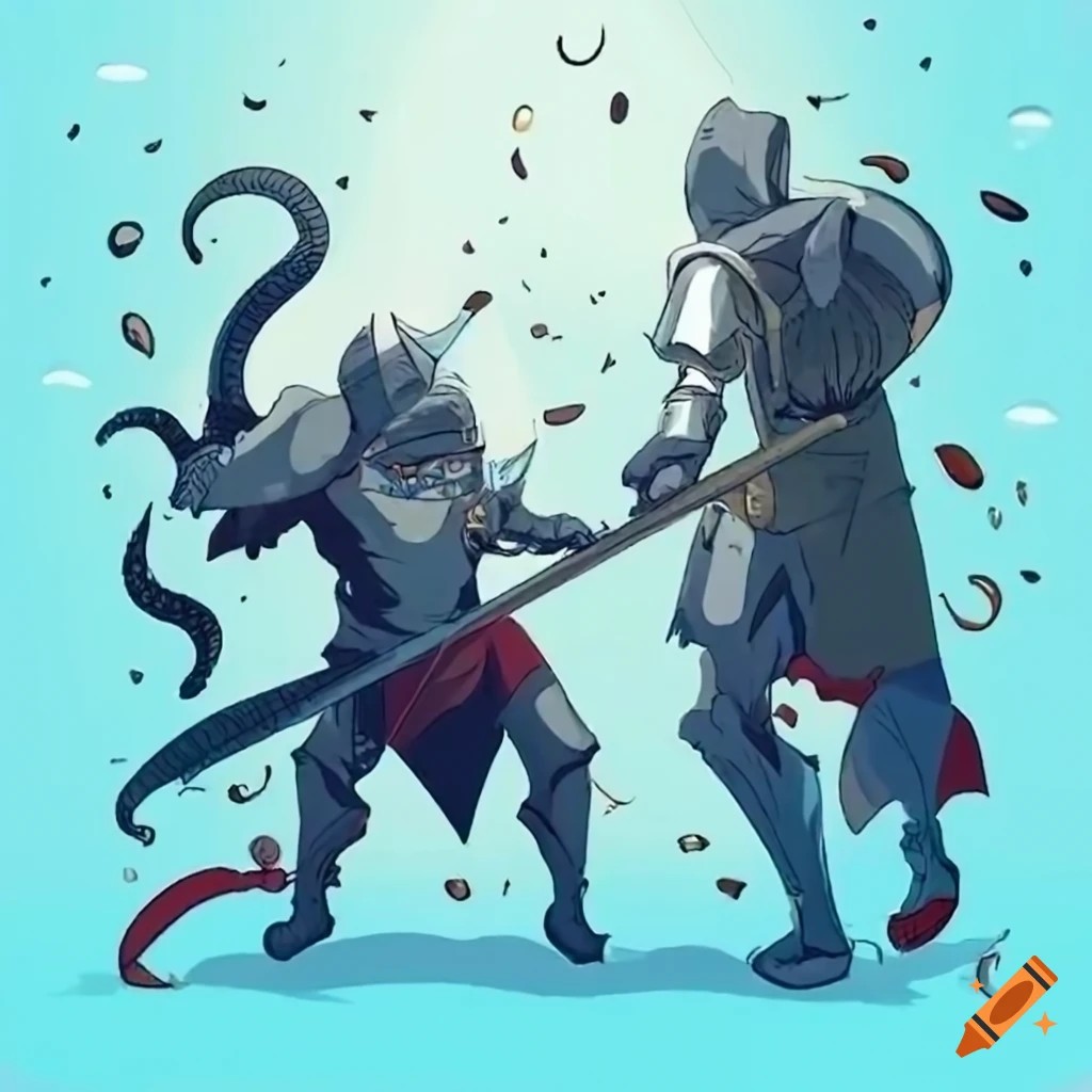 Illustration of knights battling a one-eyed sea monster on Craiyon