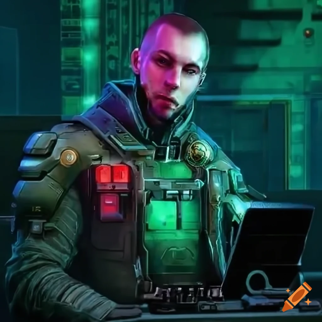 Cyberpunk character with tech and augmented gear on Craiyon
