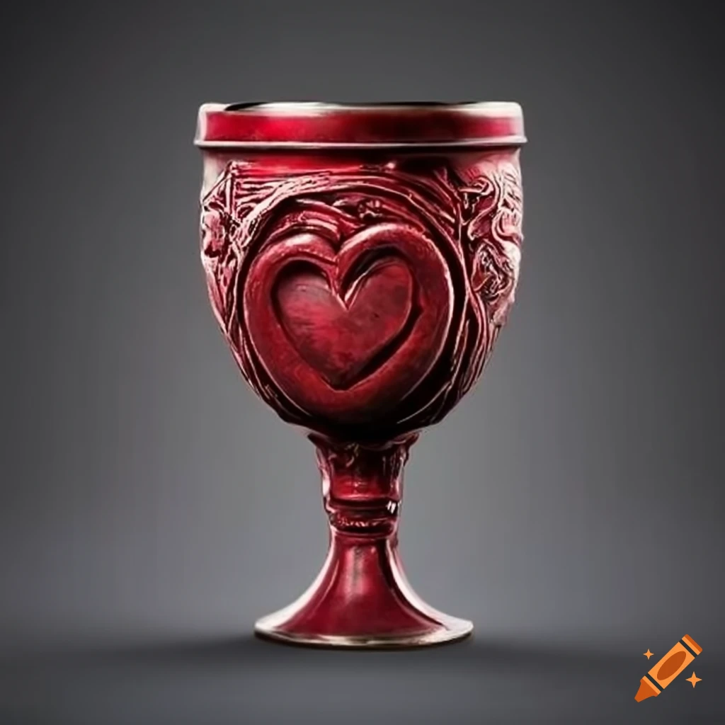 Ancient dark red steel goblet with heart design