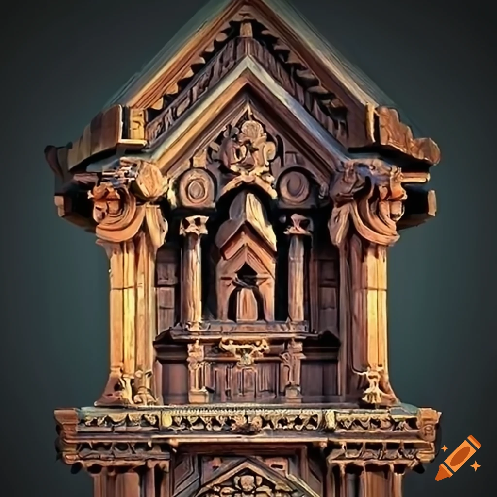 Detailed architectural stave carving artwork on Craiyon