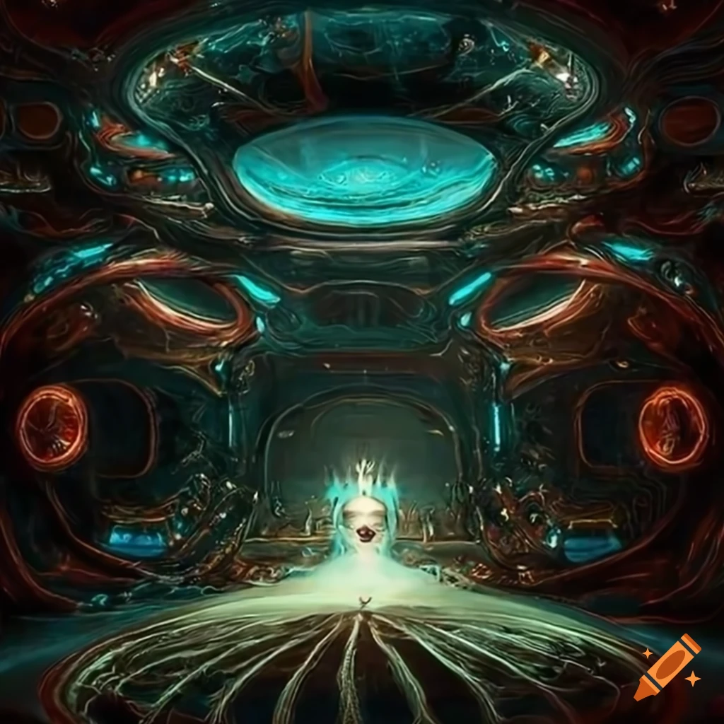 Surrealist depiction of aliens in a spaceship on Craiyon