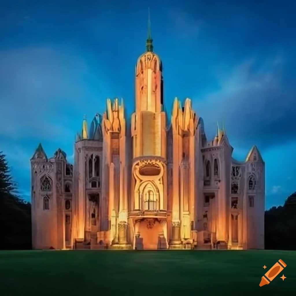 Art deco castle with intricate details on Craiyon