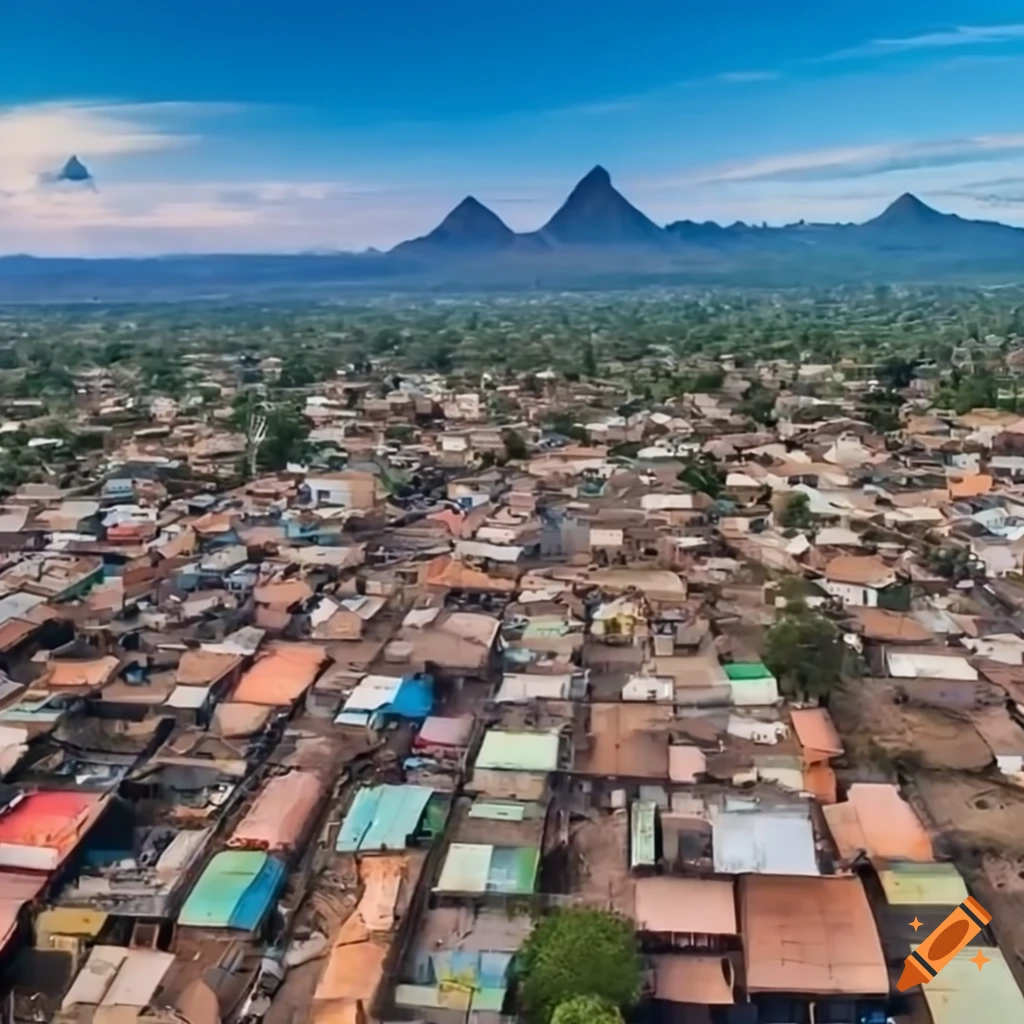 Aerial view of nanyuki town with mt. kenya in the background on Craiyon