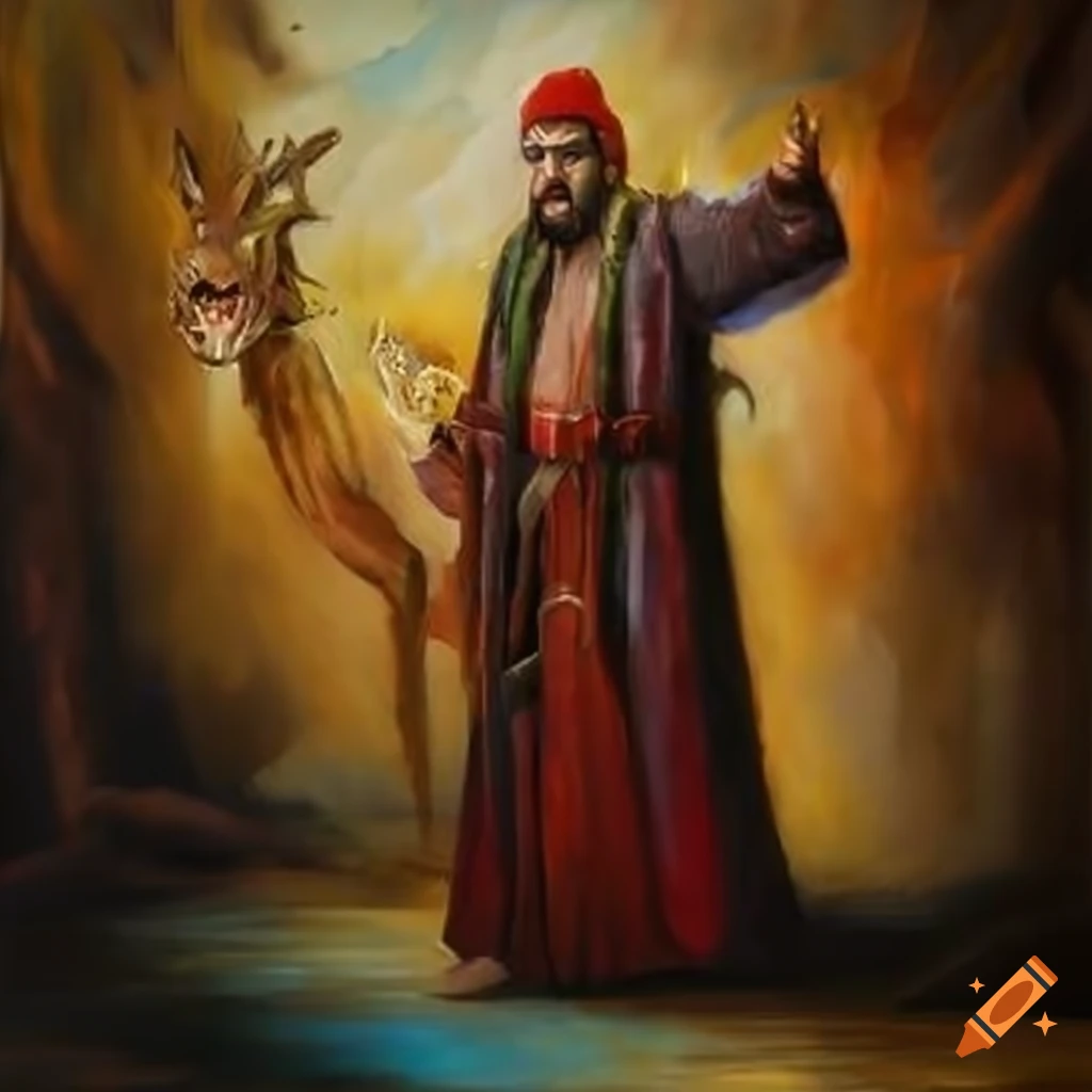 Character illustration of an arabic male beast mage on Craiyon