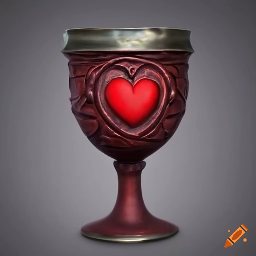 Ancient dark red steel goblet with heart design on Craiyon