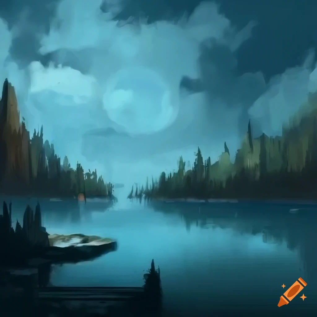 Scenic view of a peaceful lake on Craiyon