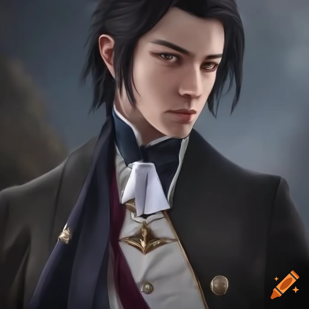 Hyper realistic portrait of a dark-haired butler from fire emblem