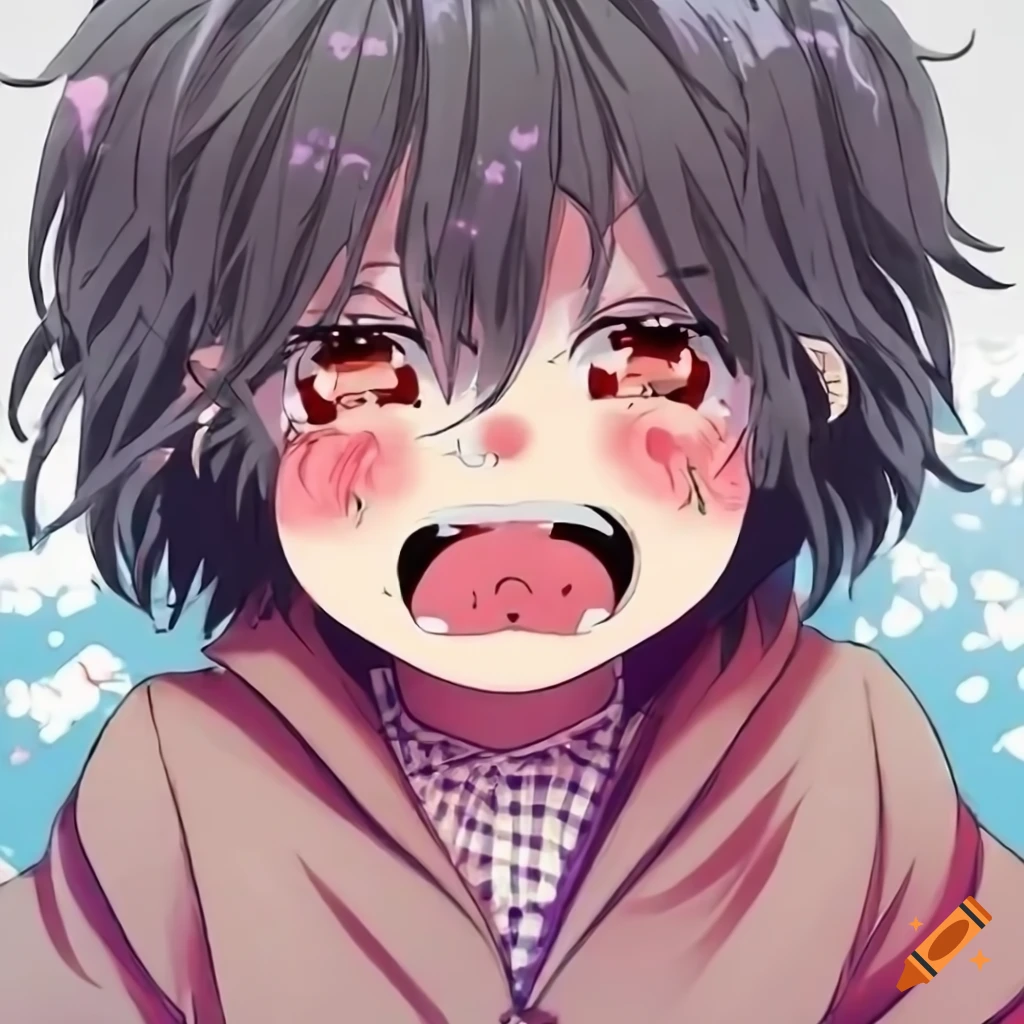 Adorable manga character showing mixed emotions on Craiyon