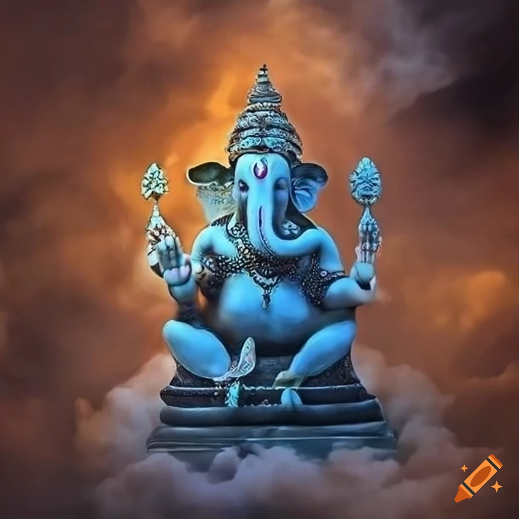 Hyper-realistic portrayal of lord ganesha with lord mahadev and goddess ...