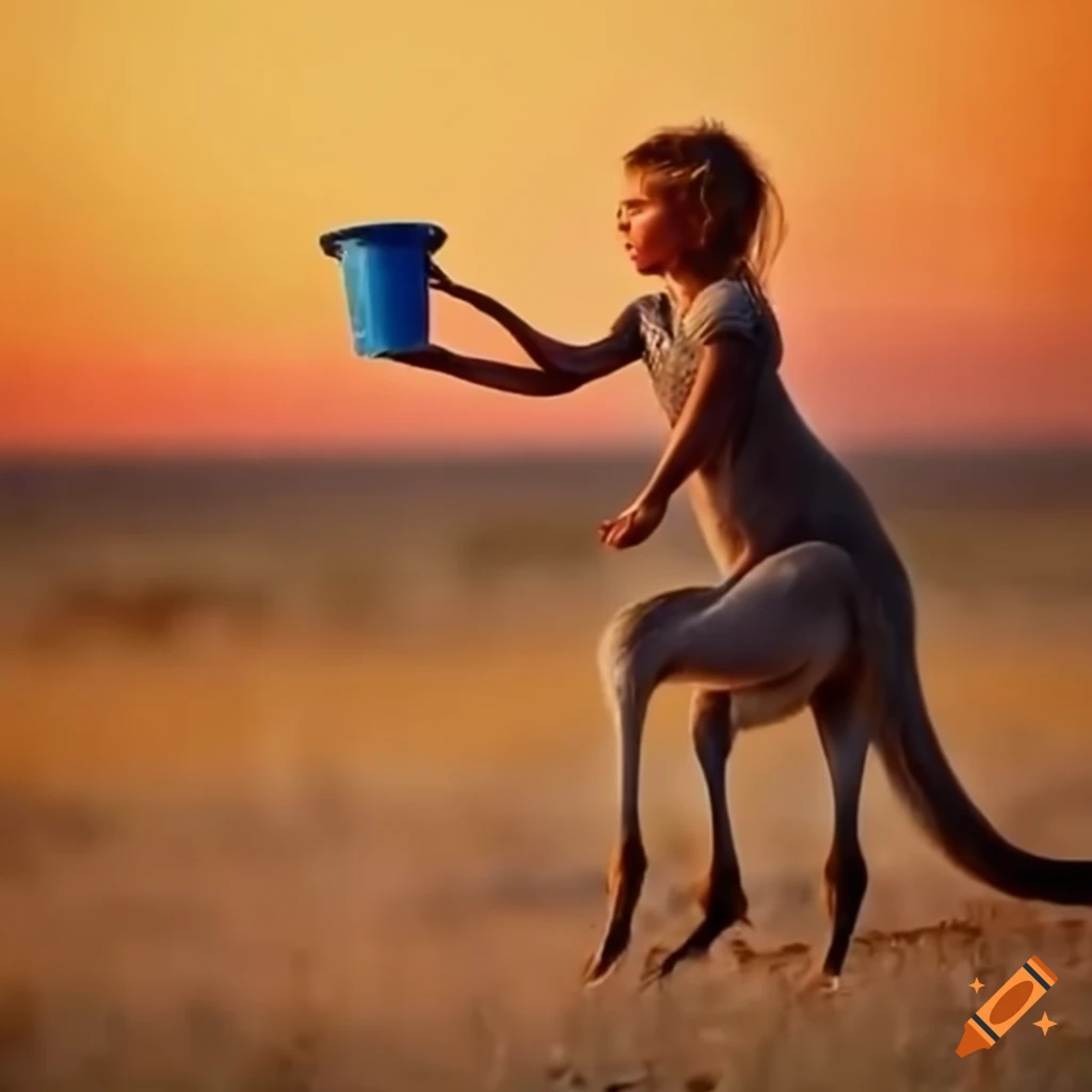 Illustration of a kangaroo girl with a bucket on Craiyon