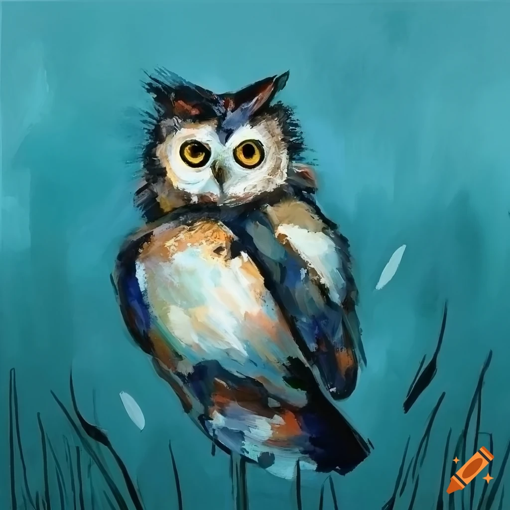 Detailed digital art of a cute owl with big eyes and feathers on Craiyon