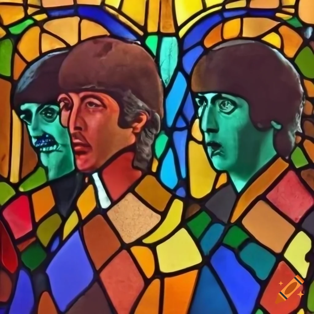 Stained glass artwork of the Beatles on Craiyon