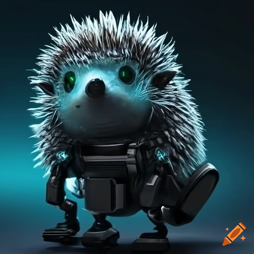 Cute high-tech hedgehog robot with arms and legs on Craiyon
