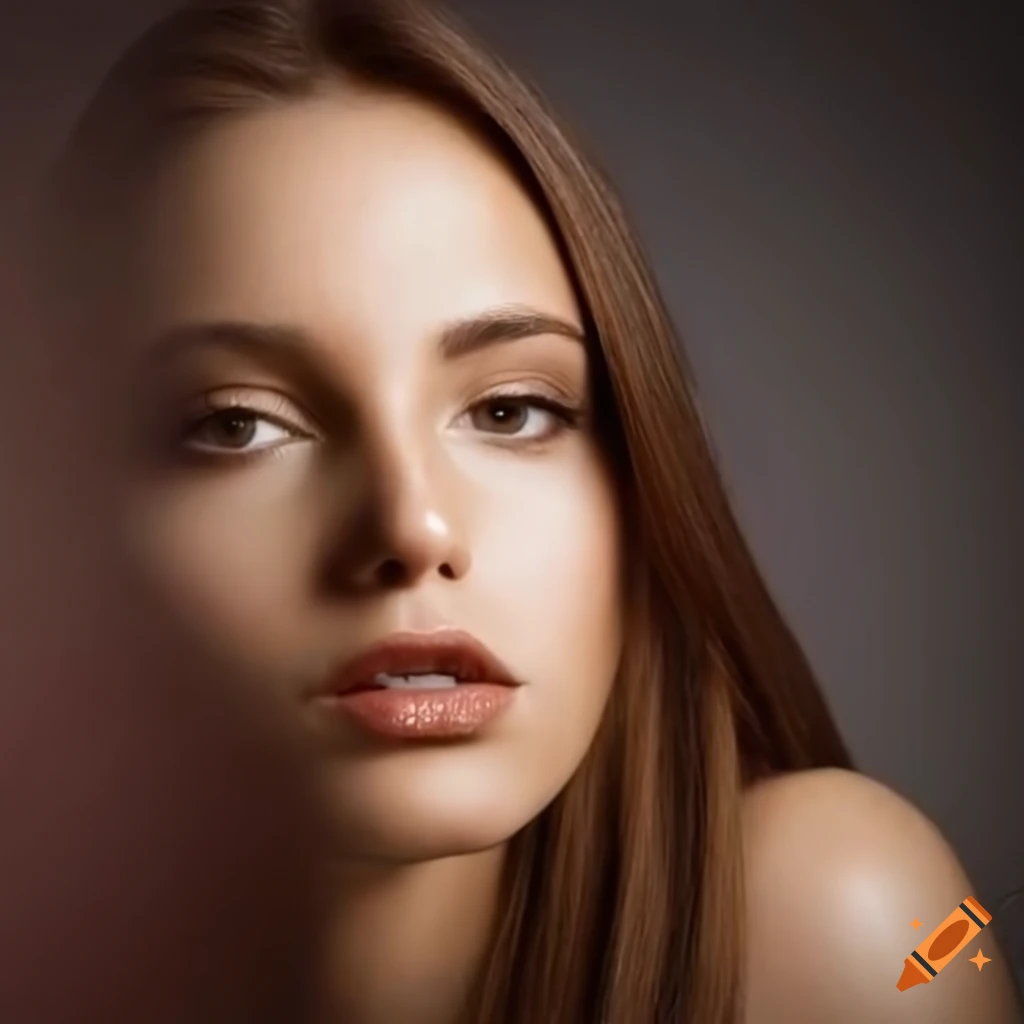 Beautiful young woman with serene smile and long dark hair on Craiyon