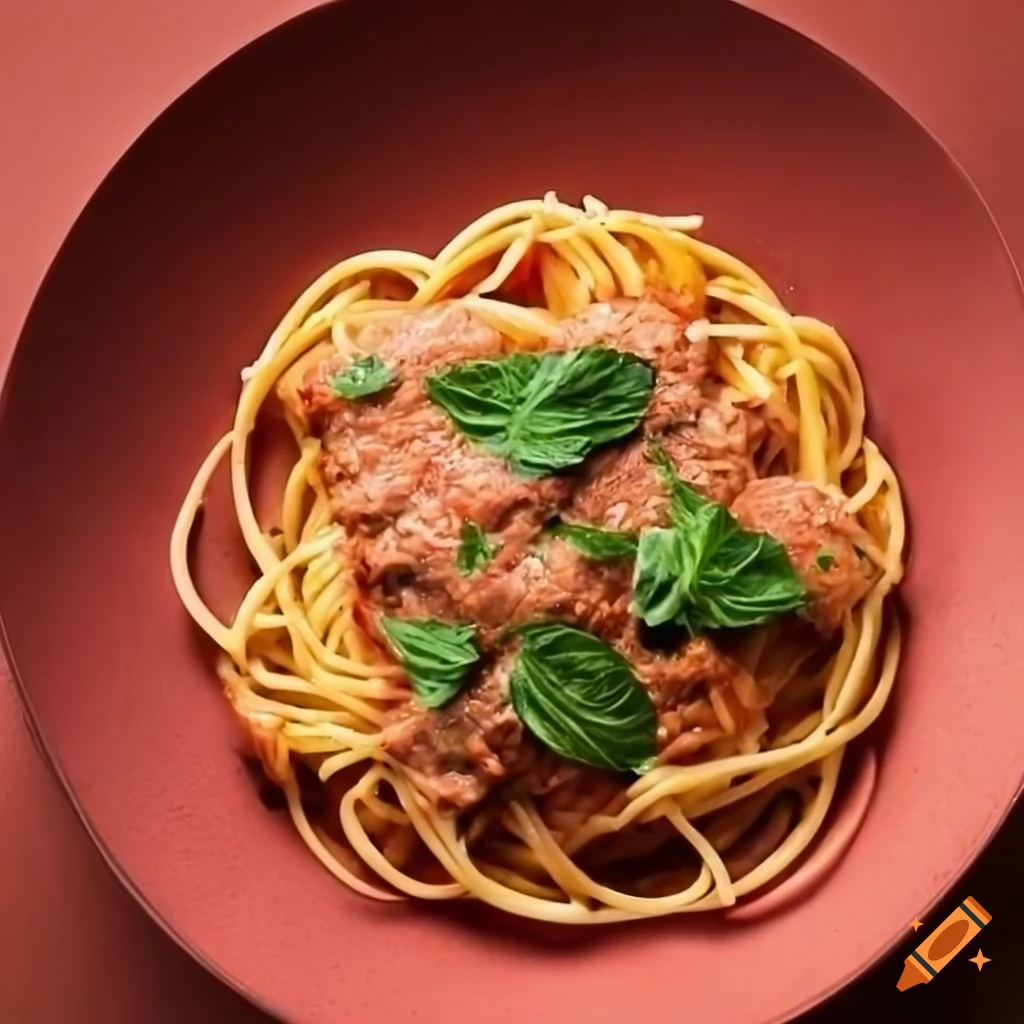 Delicious spaghetti with pink-orange sauce on Craiyon