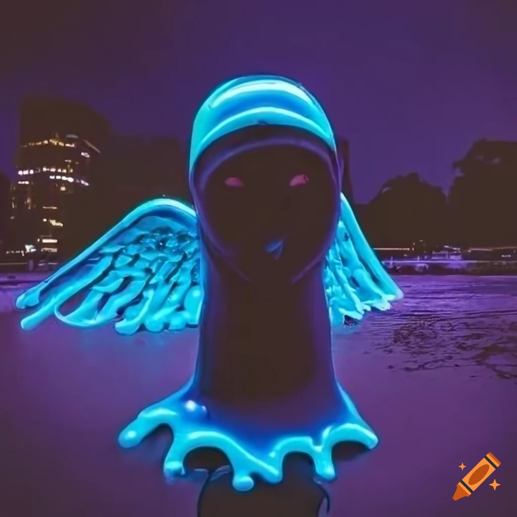 Neon angel sculpture with 80s vibes on Craiyon