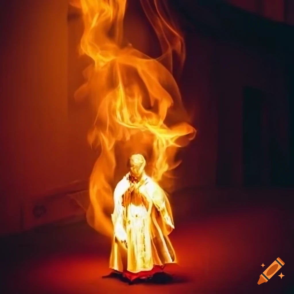 Digital art of a man wearing a fiery robe on Craiyon