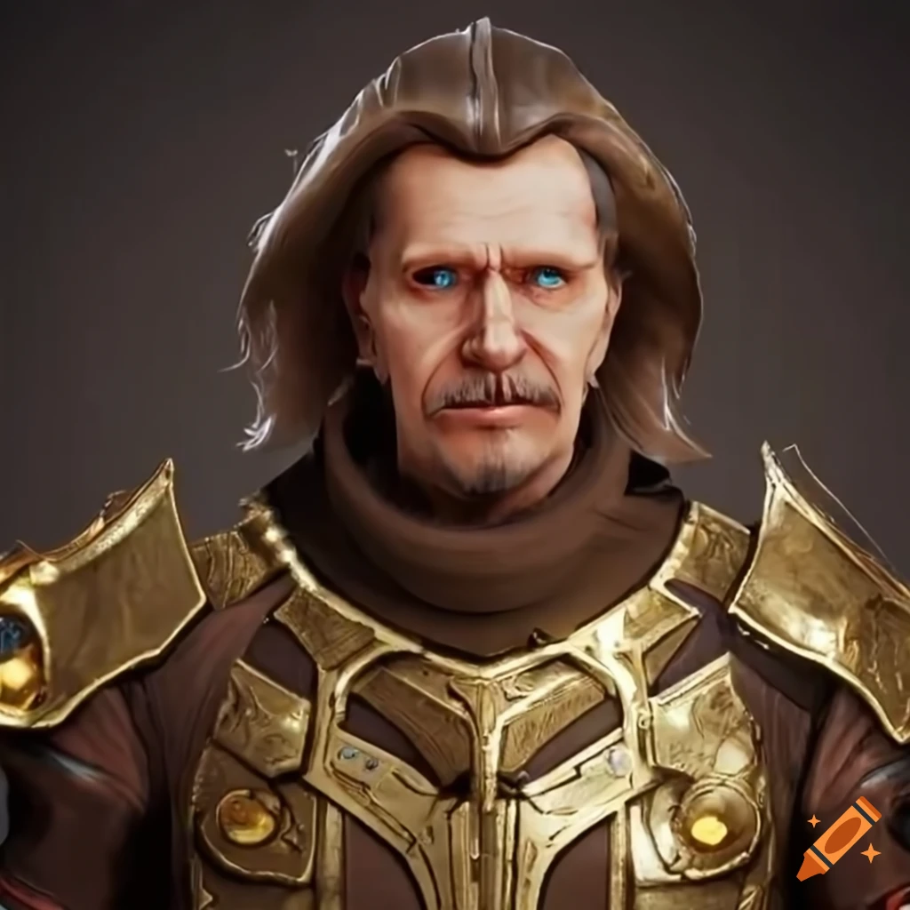 Sci-fi-fantasy portrait of Gary Oldman as a long-haired king on Craiyon