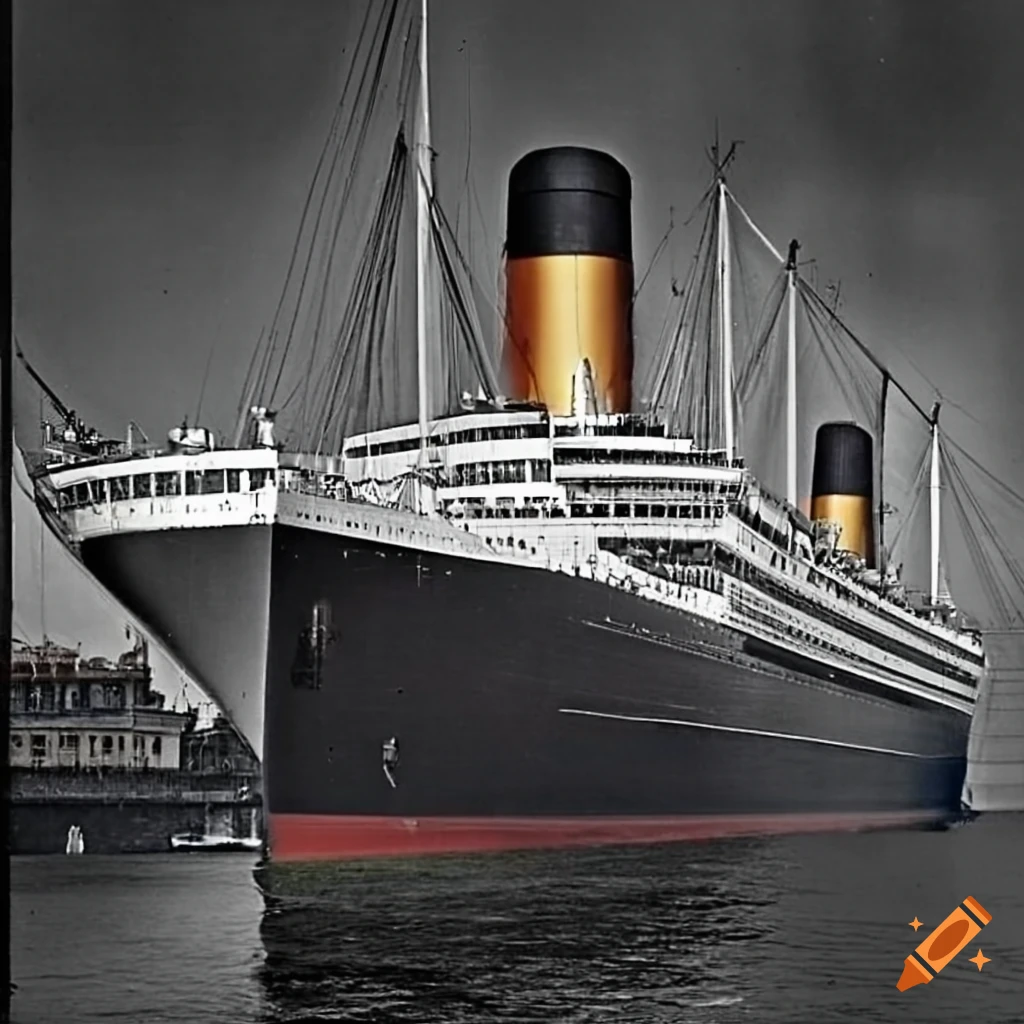 Vintage photo of a tugboat pulling an ocean liner in new york harbor on ...