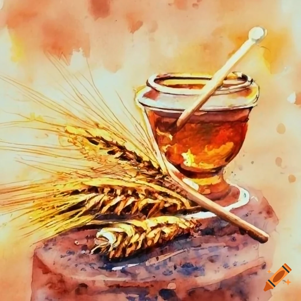 Watercolor painting of barley and honey on Craiyon