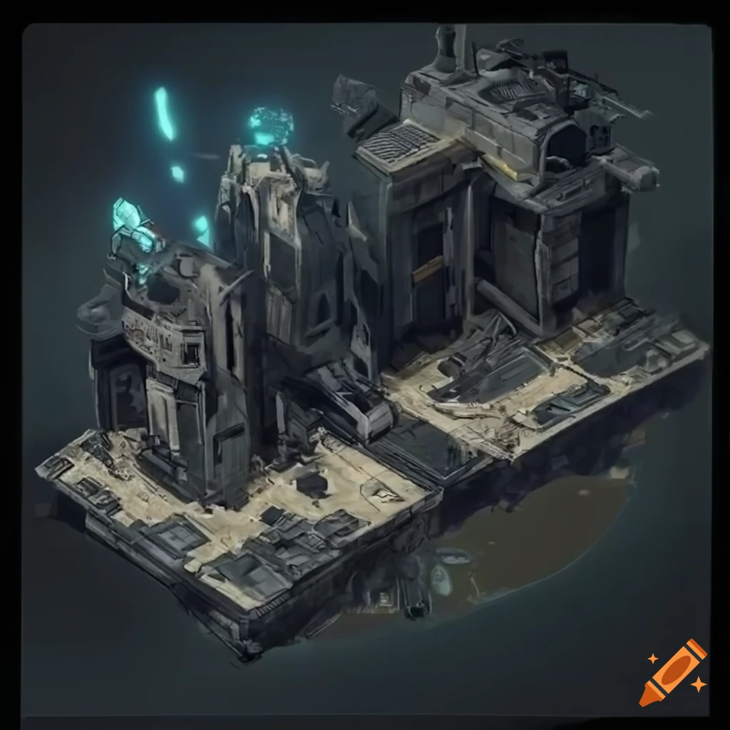 Industrial themed isometric view of a strategy game world on Craiyon