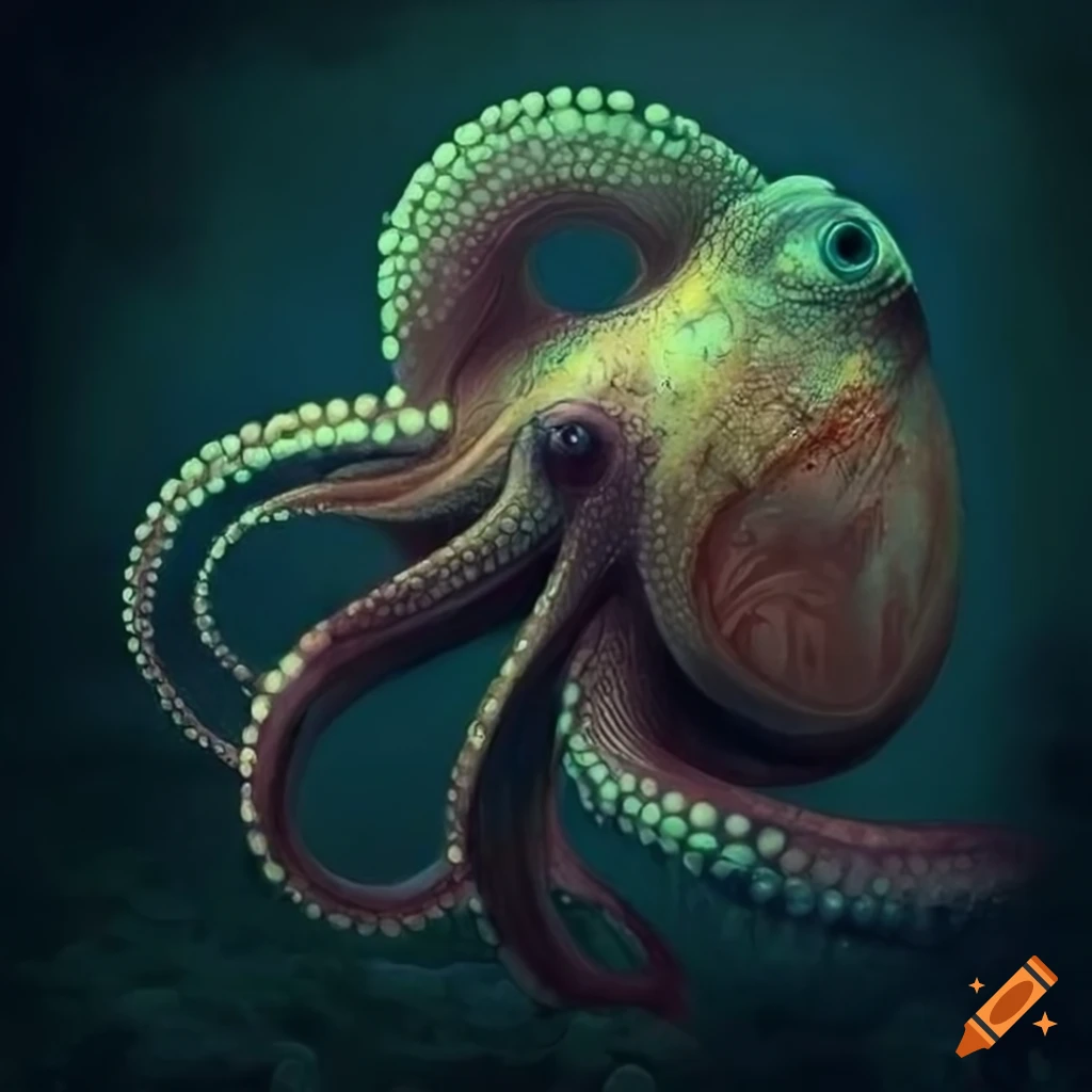 Surrealistic artwork of abyssal fish monsters on Craiyon