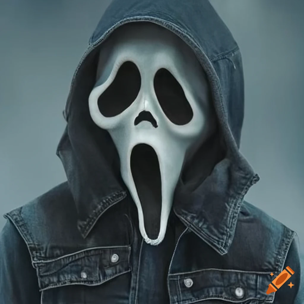 Image of ghostface in a black denim vest