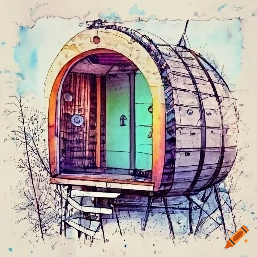 Retro pop up pod architecture technical drawing