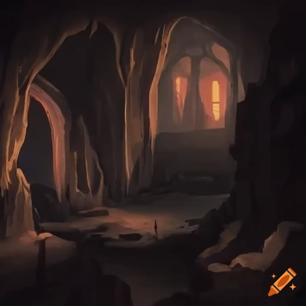 Dark and gloomy ancient city inside a cave on Craiyon