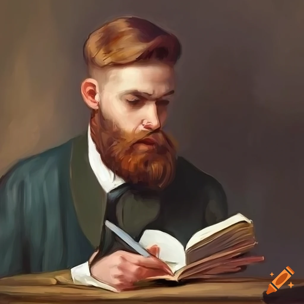 Oil painting of a young writer in a fantastical setting on Craiyon