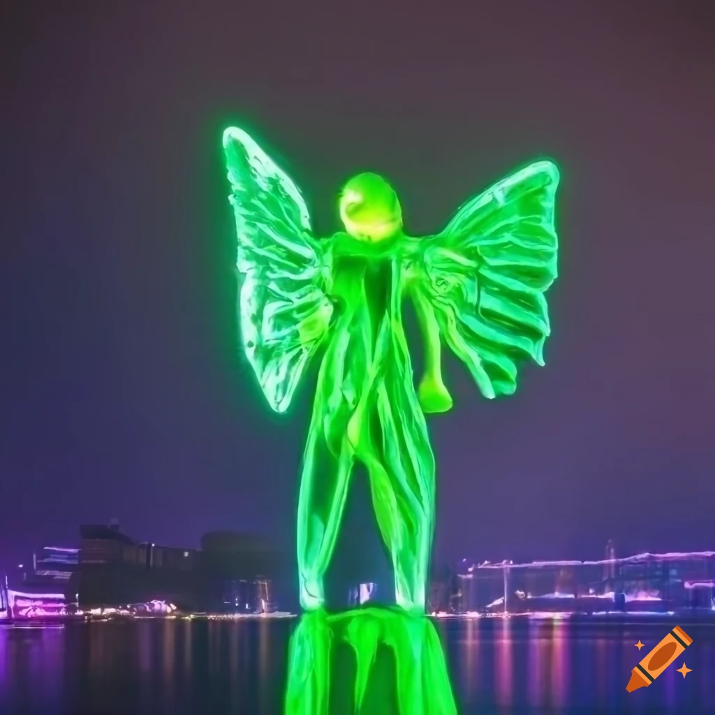 Neon angel sculpture with 80s vibes on Craiyon