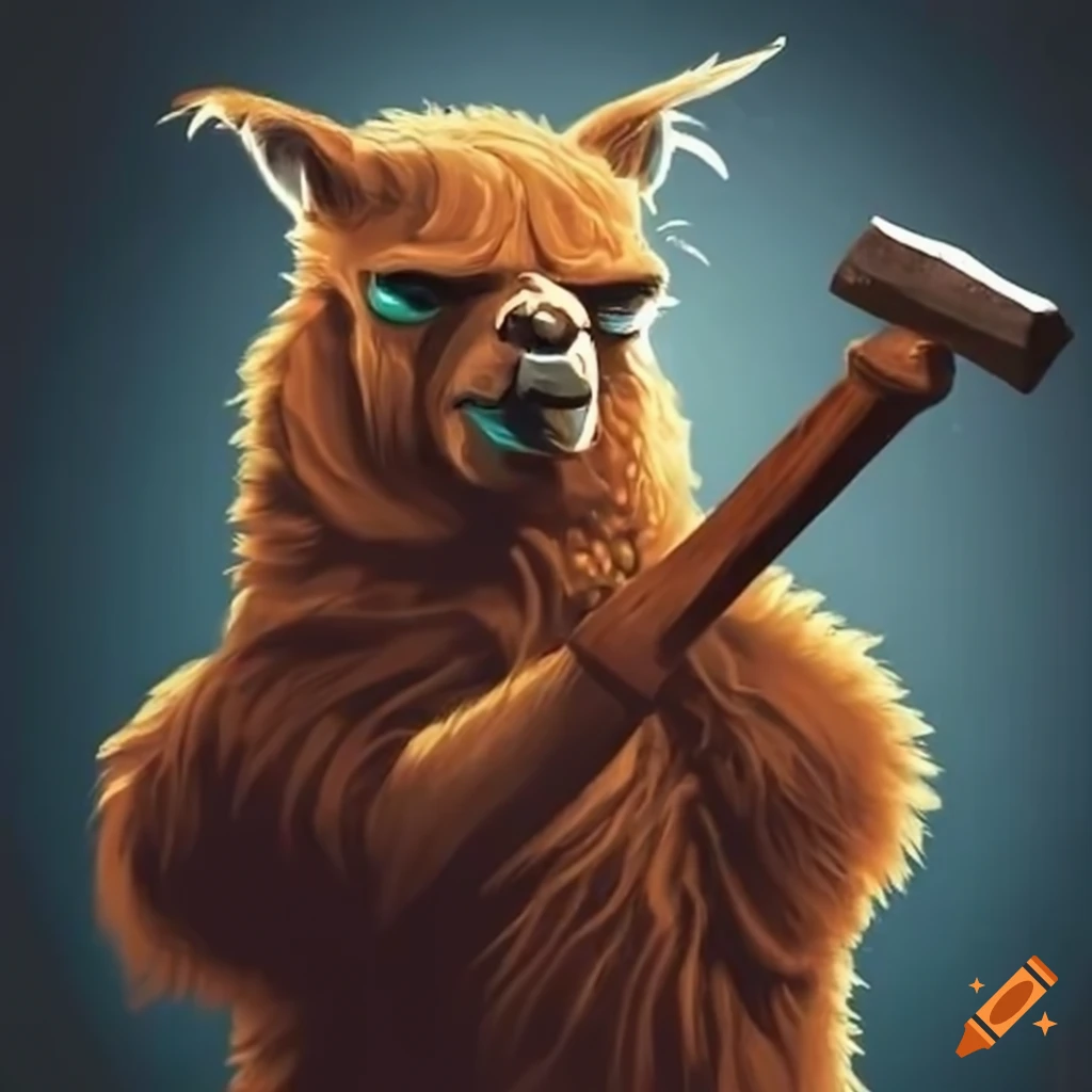Humorous image of an angry lama with a hammer on Craiyon