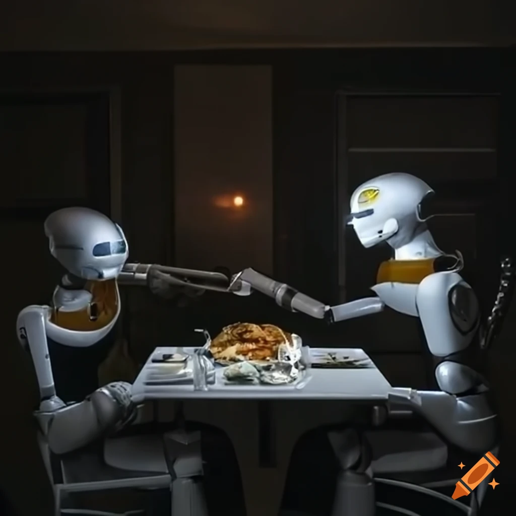 Robots having dinner together on Craiyon