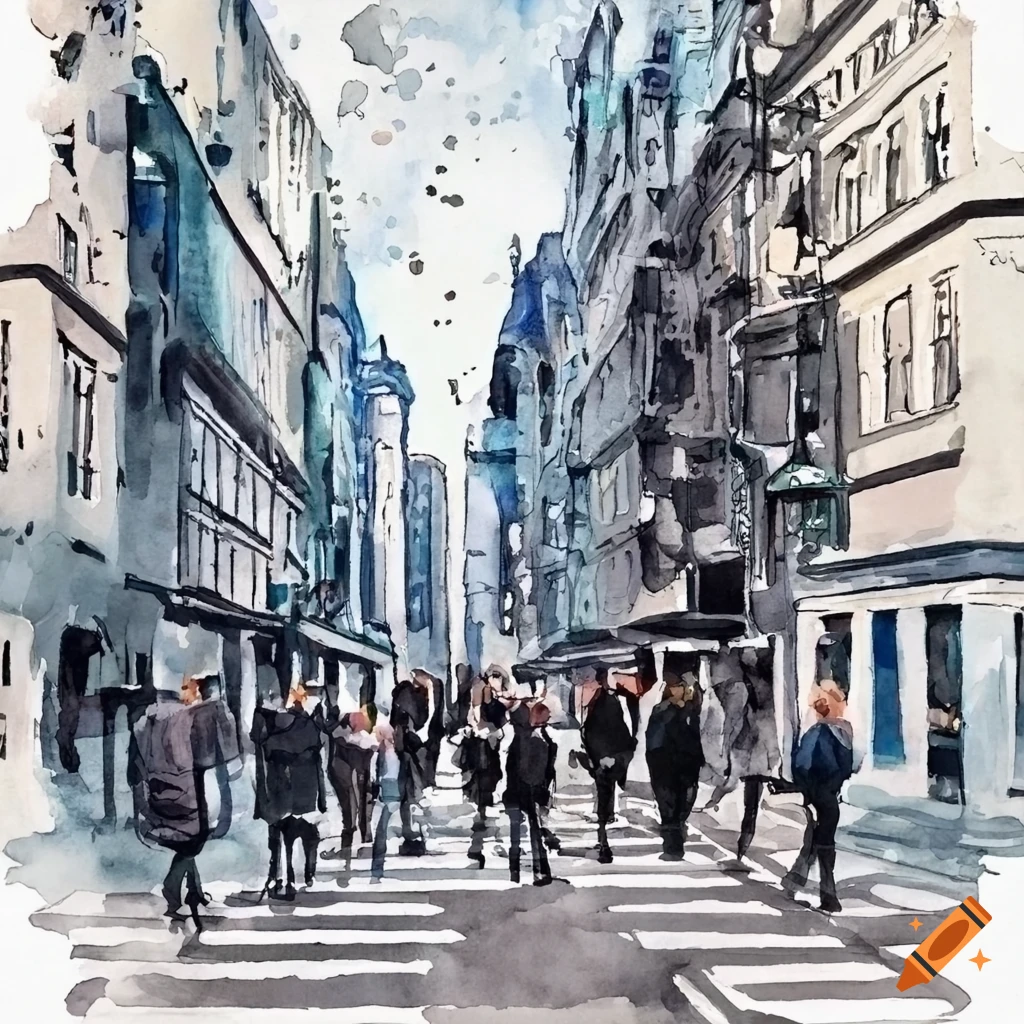Black and white cityscape watercolor painting on Craiyon