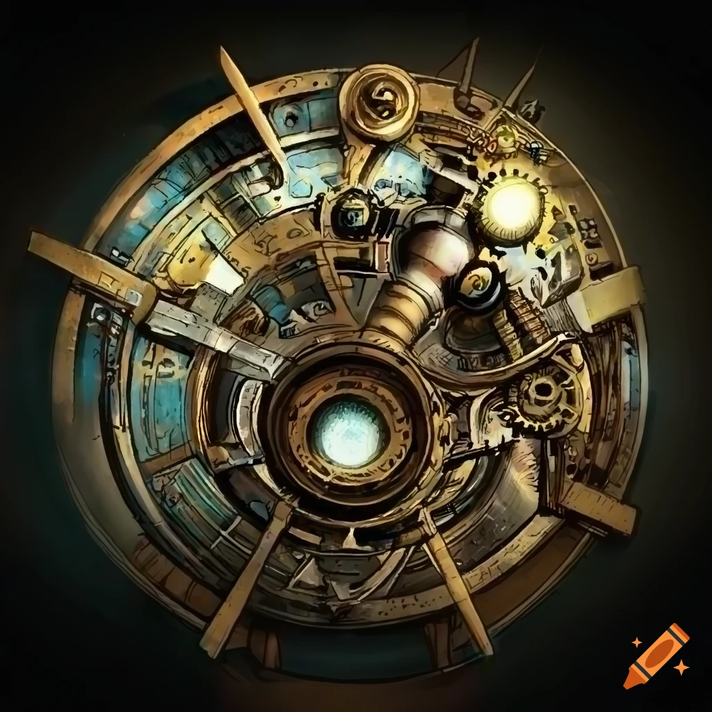 Inca-style clockwork dynamo device in a fantasy art setting on Craiyon