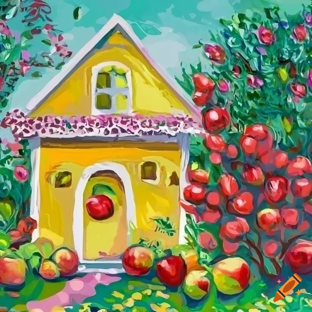 Charming illustration of a yellow house with a garden on Craiyon