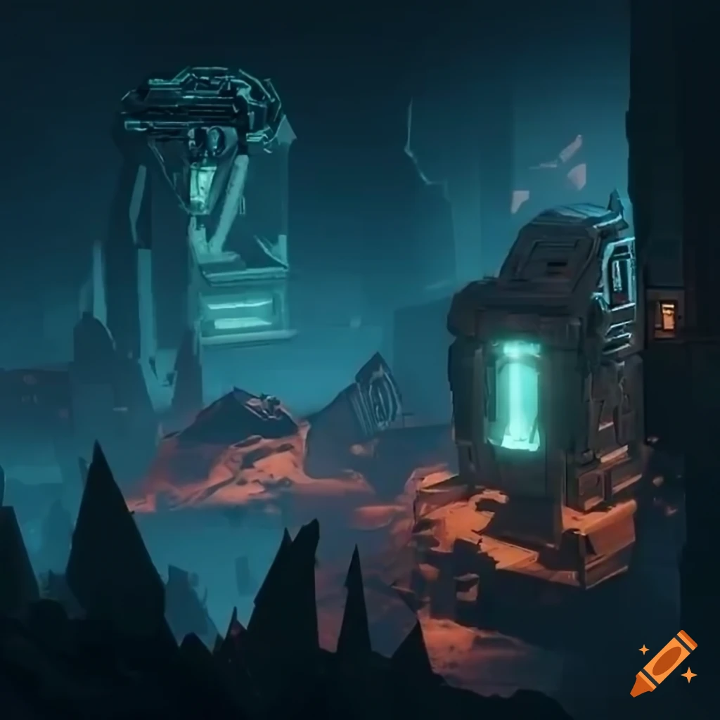 Intricate modular isometric concept art of a large-scale location ...