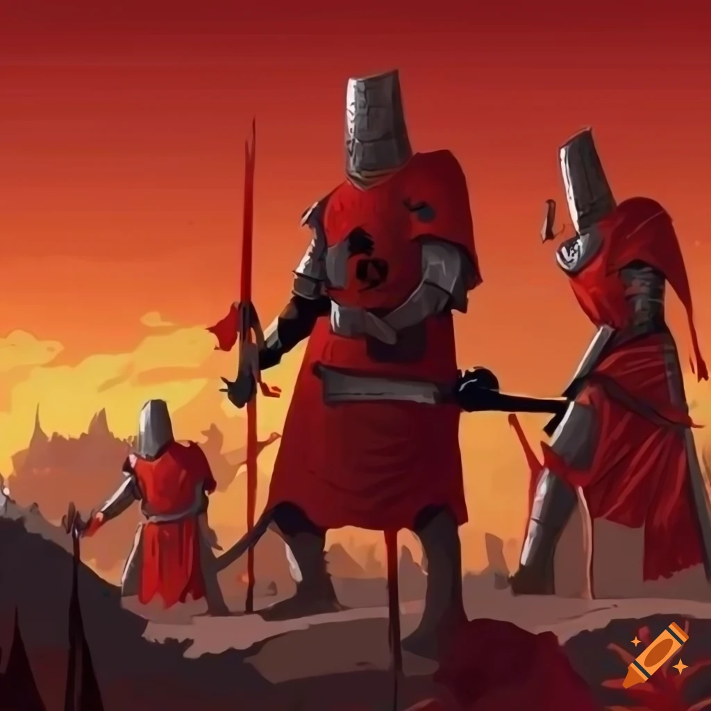 Fire emblem black knight in front of a red moon on Craiyon