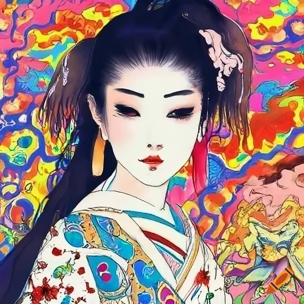 Manga ink sketch of an adorable japanese woman in white apparel with a ...