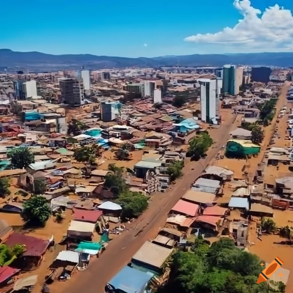 Aerial view of nanyuki town with mt. kenya in the background on Craiyon