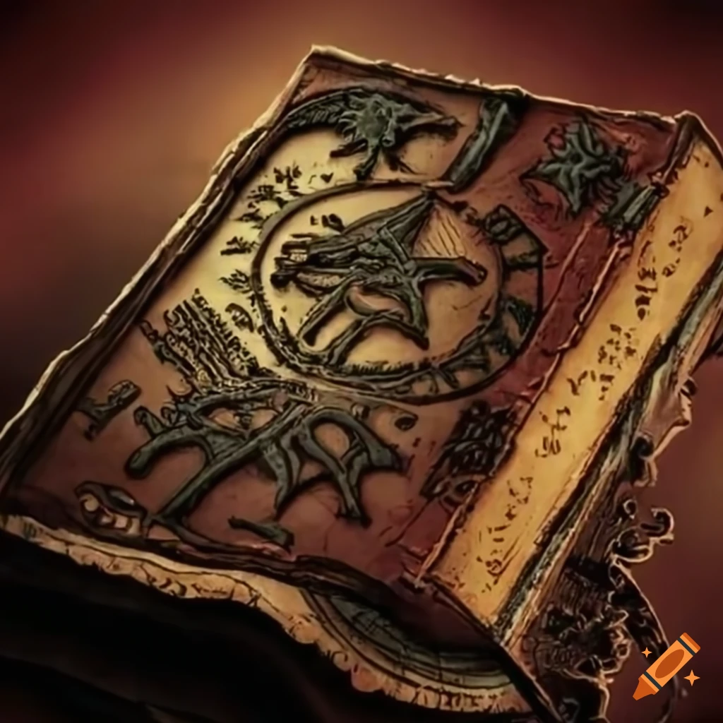 Fantasy magic tome book on black background with white glow on Craiyon