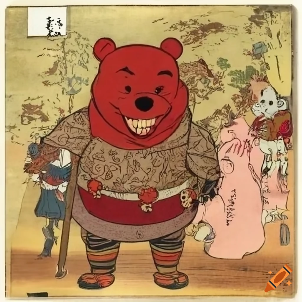 Ukiyo-e style depiction of a zombie-apocalypse Winnie the Pooh in ...