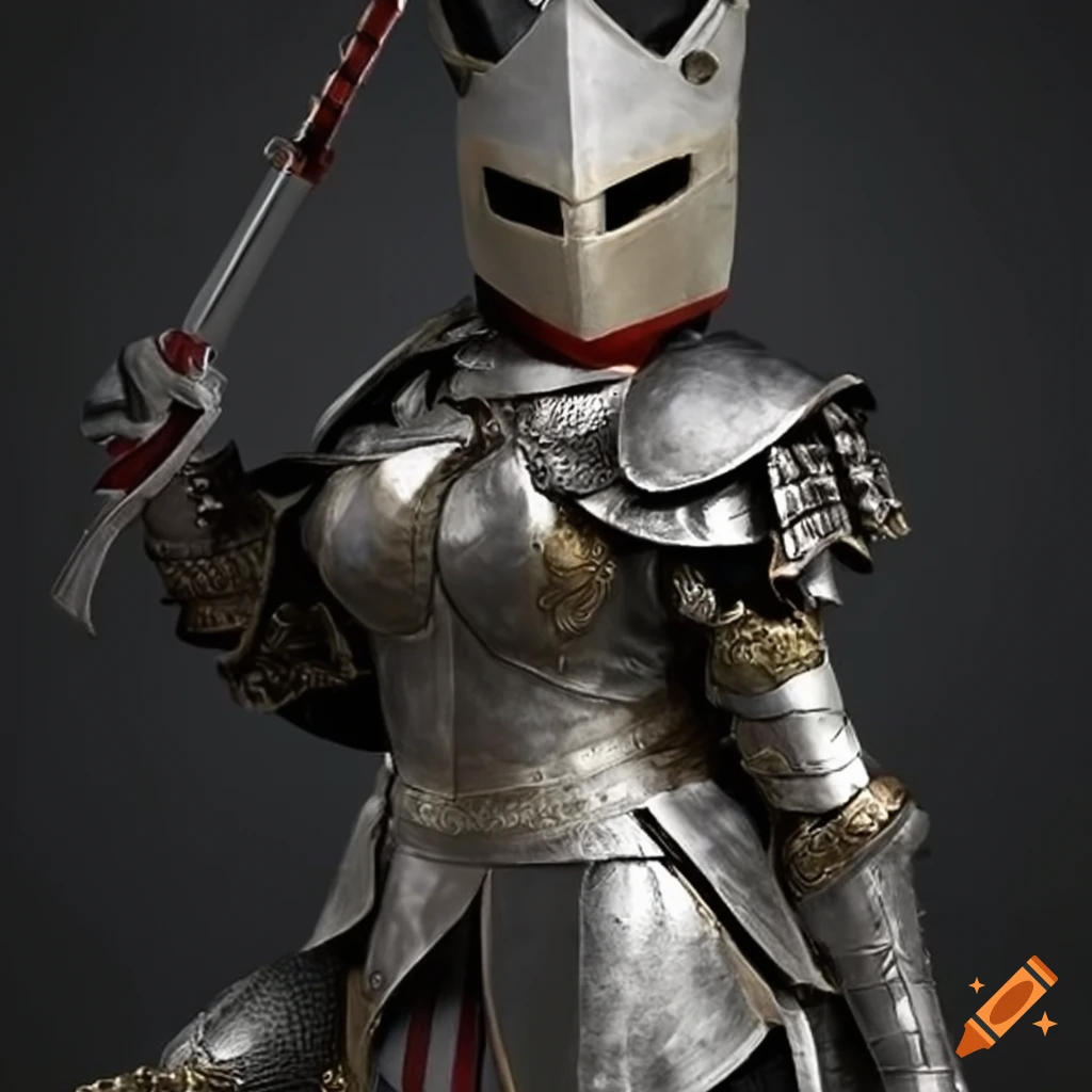 Illustration of a female knight with a fox helmet on Craiyon