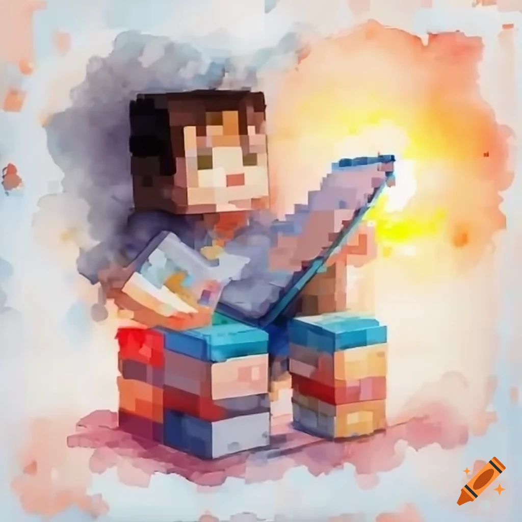 Kid playing minecraft with sunset in the living room on Craiyon