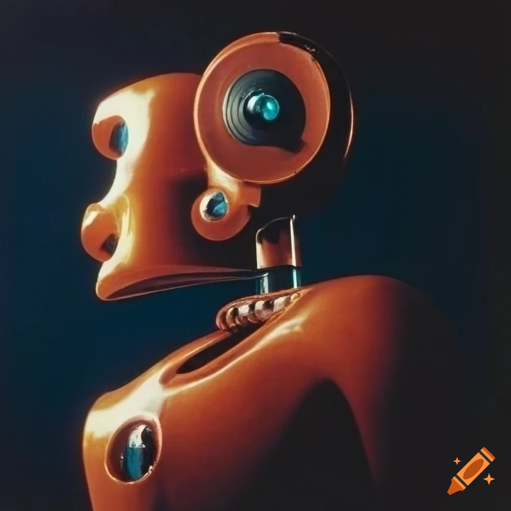 Retrofuturistic minimalist metal robots with spiral faces on Craiyon