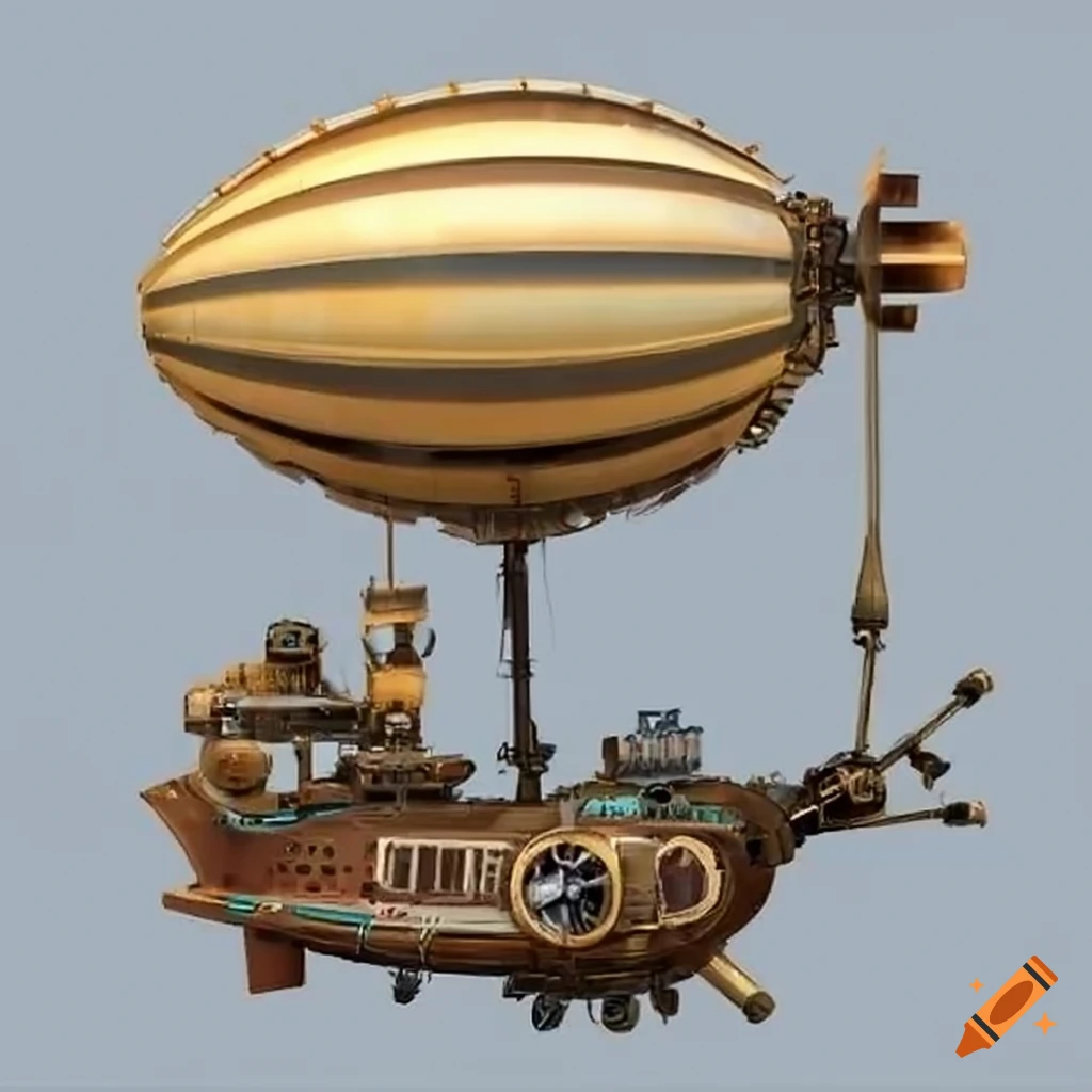 Steampunk airship on plain white background on Craiyon
