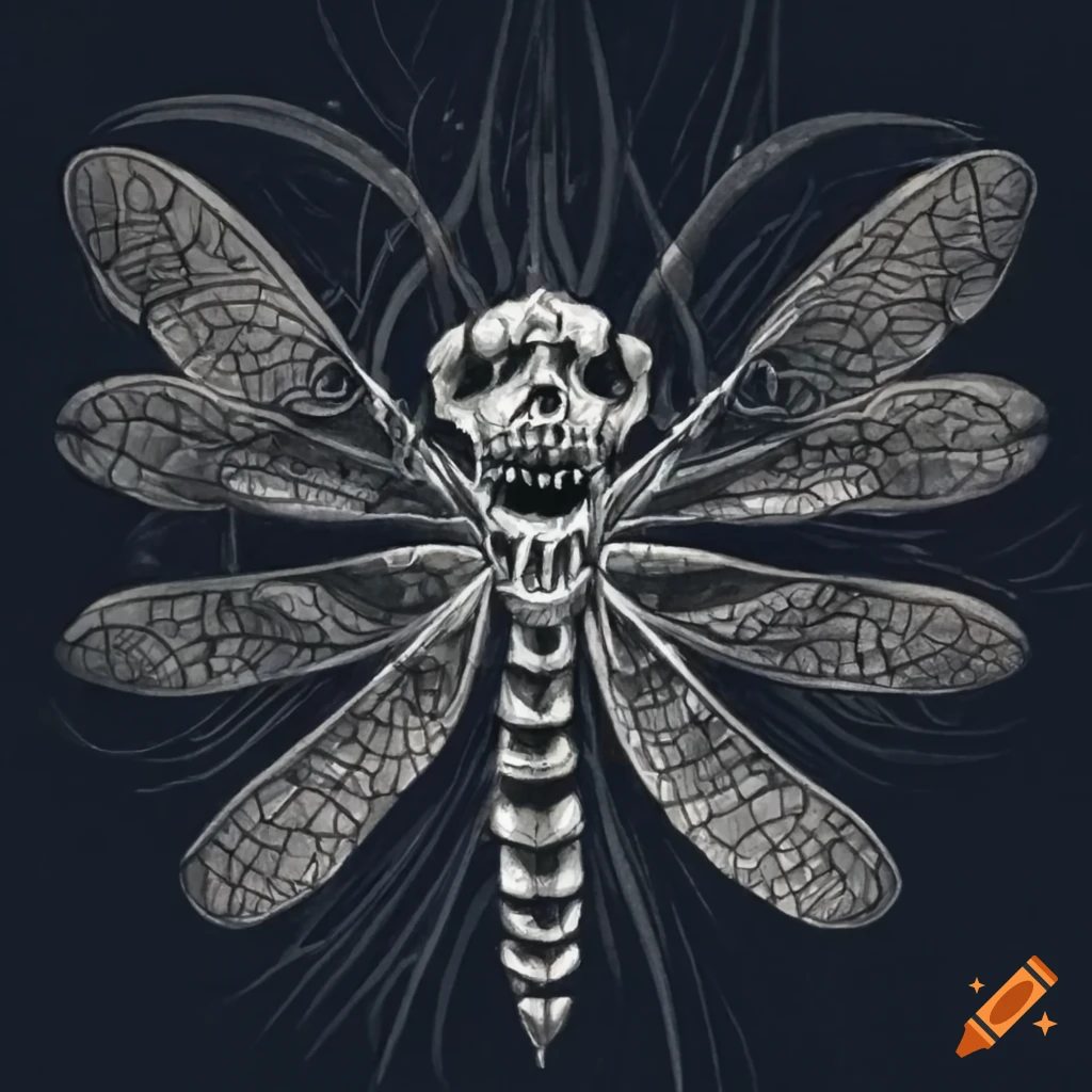 Dragonfly with skull design pencil drawing on Craiyon