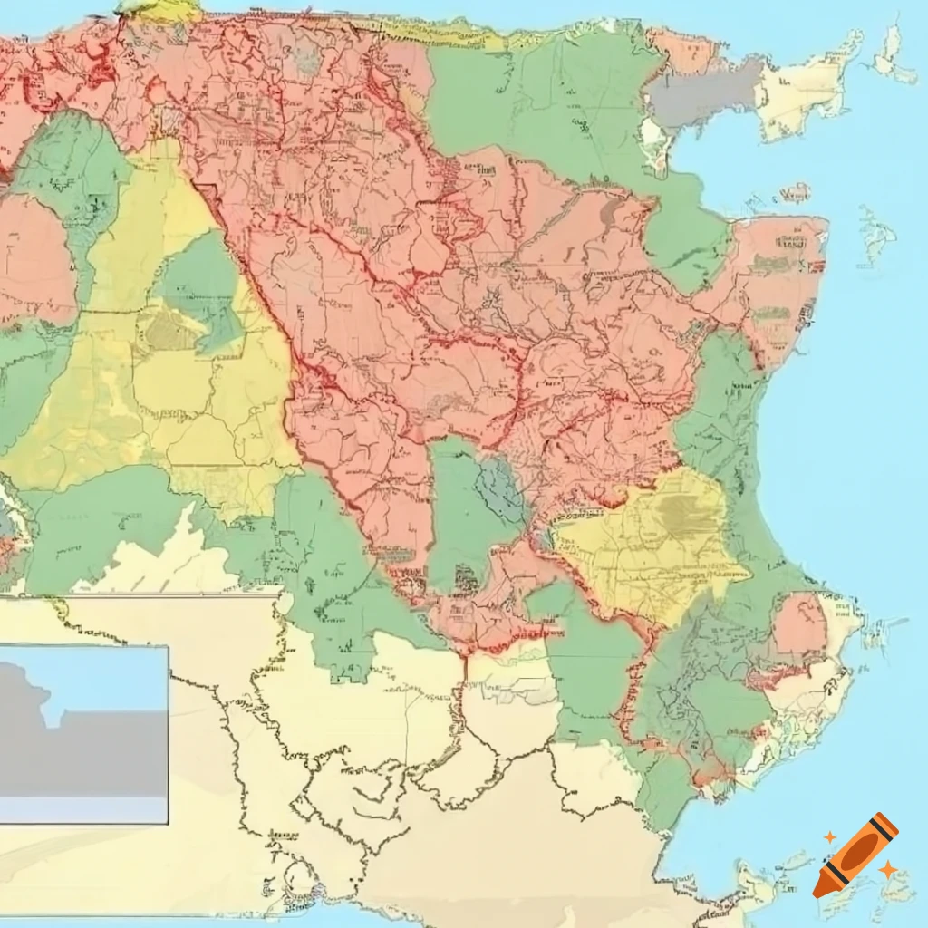 Detailed political map of nevaria with cities and borders on Craiyon