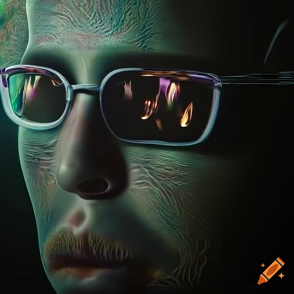 Digital art of a glitched nerdy man on Craiyon